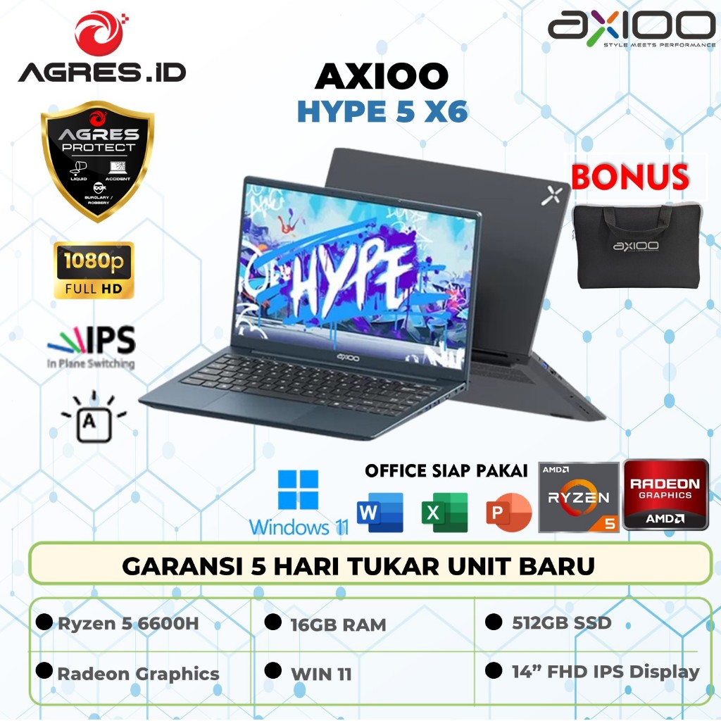 Jual Axioo Hype 5 Amd X6 Ryzen 5 6600H 16GB 512GB Win 11 14" Fhd Ips BLIT - Garansi Resmi ...