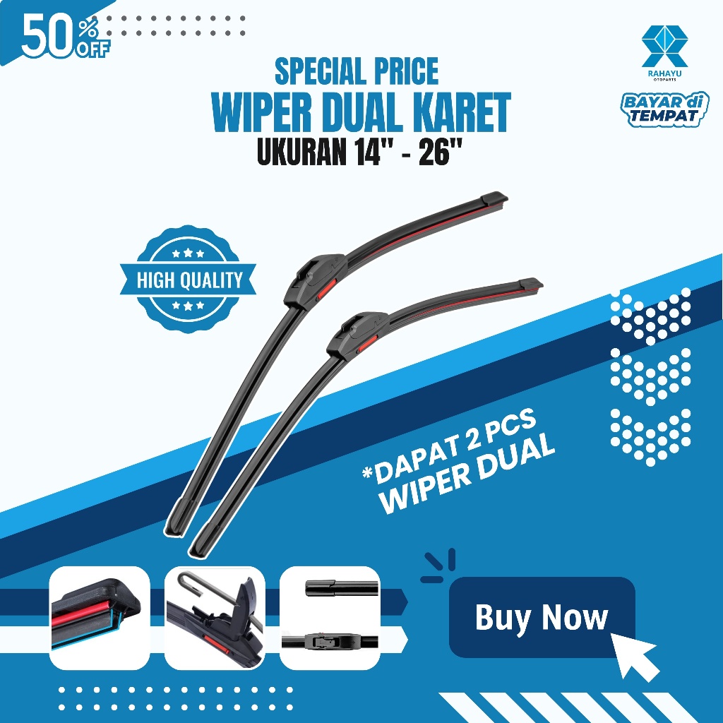 Jual Wiper Mobil Dual Karet Double Karet Wiper Dual Blade Frameless Universal Cocok Semua Tipe ...