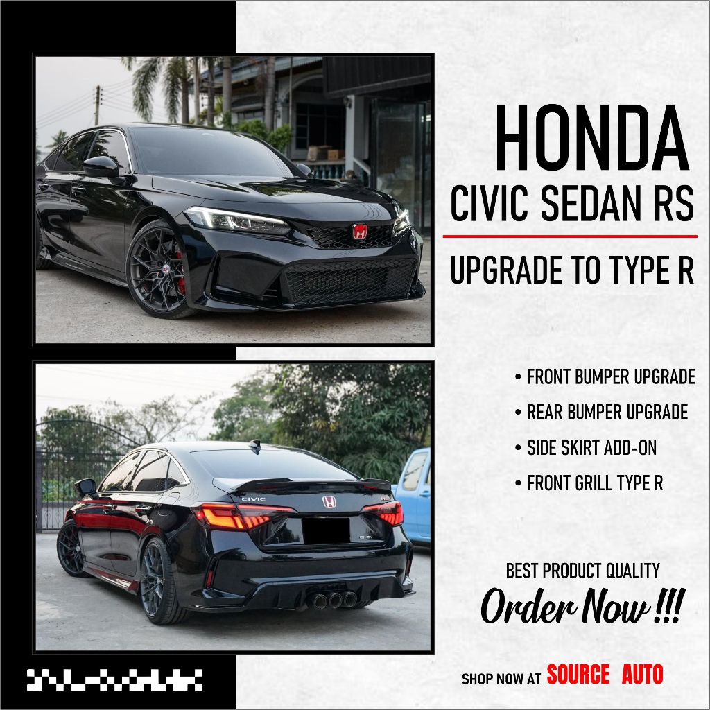 Jual BUMPER SET UPGRADE TYPE R FL5 ORIGINAL - HONDA CIVIC SEDAN RS FE 2022 - NOW | Shopee Indonesia