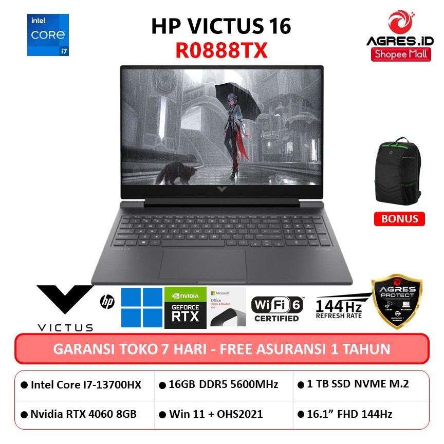 Jual HP VICTUS 16 I7 13700HX RTX4060 8GB/ 16GB 1TB W11+OHS 16.1FHD ...