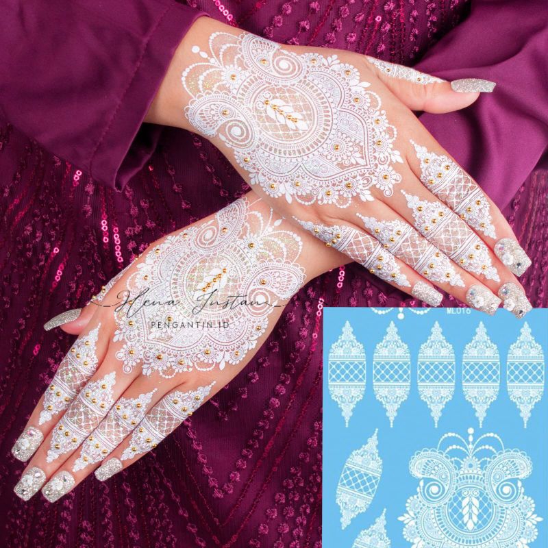 Jual TERMURAH HENA FUL MOTIP HENA PENGANTIN TEMPEL +MANIK+GLITER ...