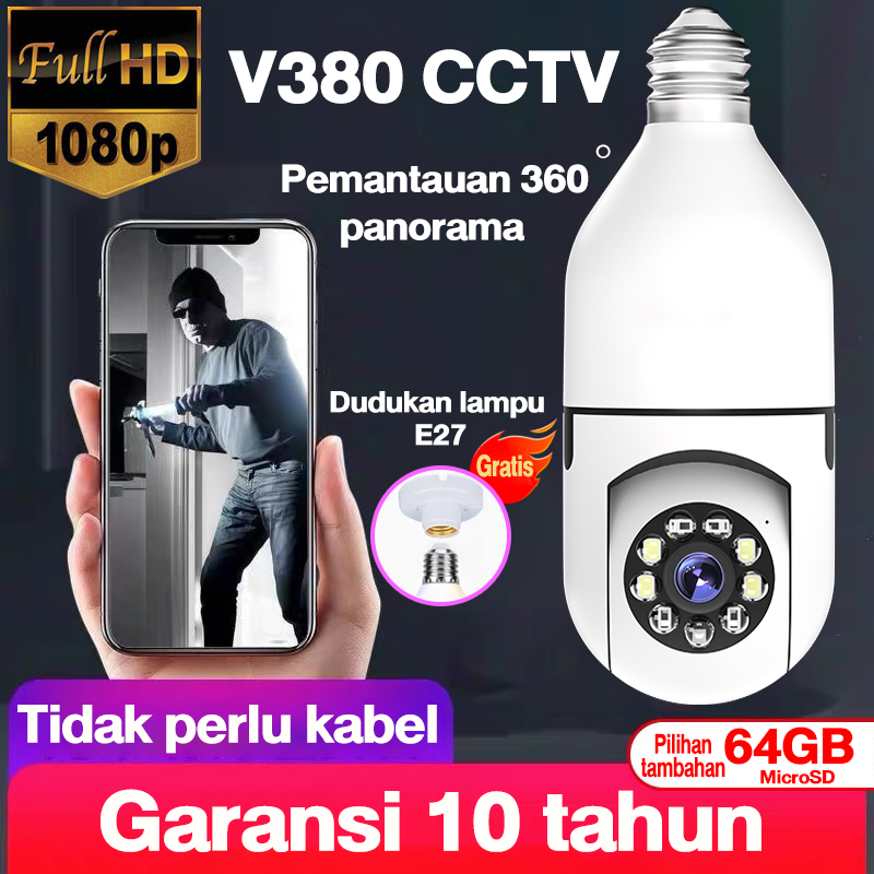 Jual CCTV V380 lampu kamera led camera wifi bohlam wirelesszs tracking ...