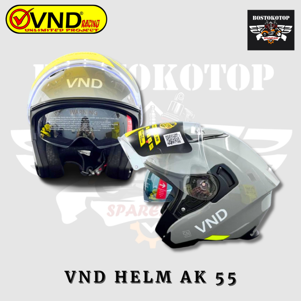 Jual VND Racing Helm Half Face Double Visor Tipe AK 55 Warna Black ...