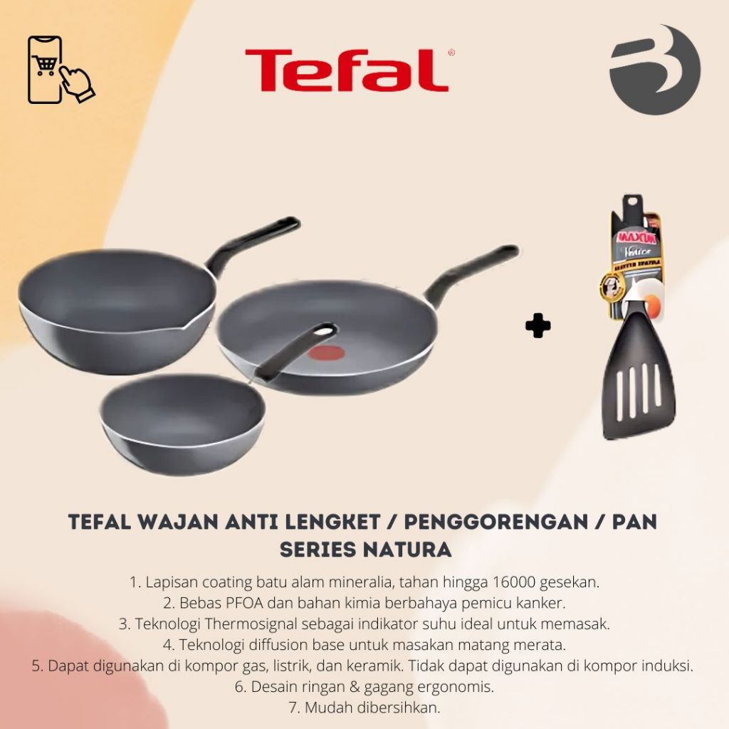 Jual Tefal Wajan Anti Lengket / Penggorengan / Pan - Series Natura | Shopee Indonesia
