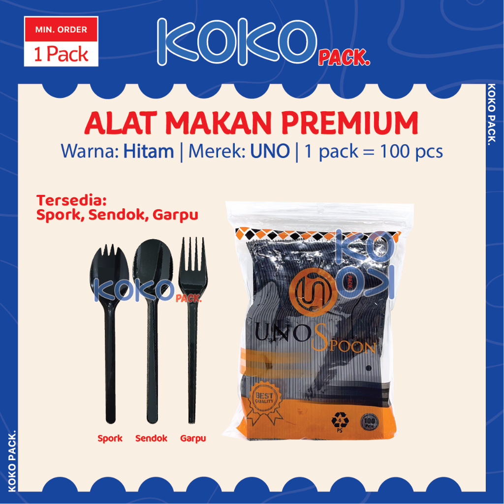 Jual (isi 100pcs) Alat Makan Plastik Premium UNNO Hitam isi 100 pcs ...