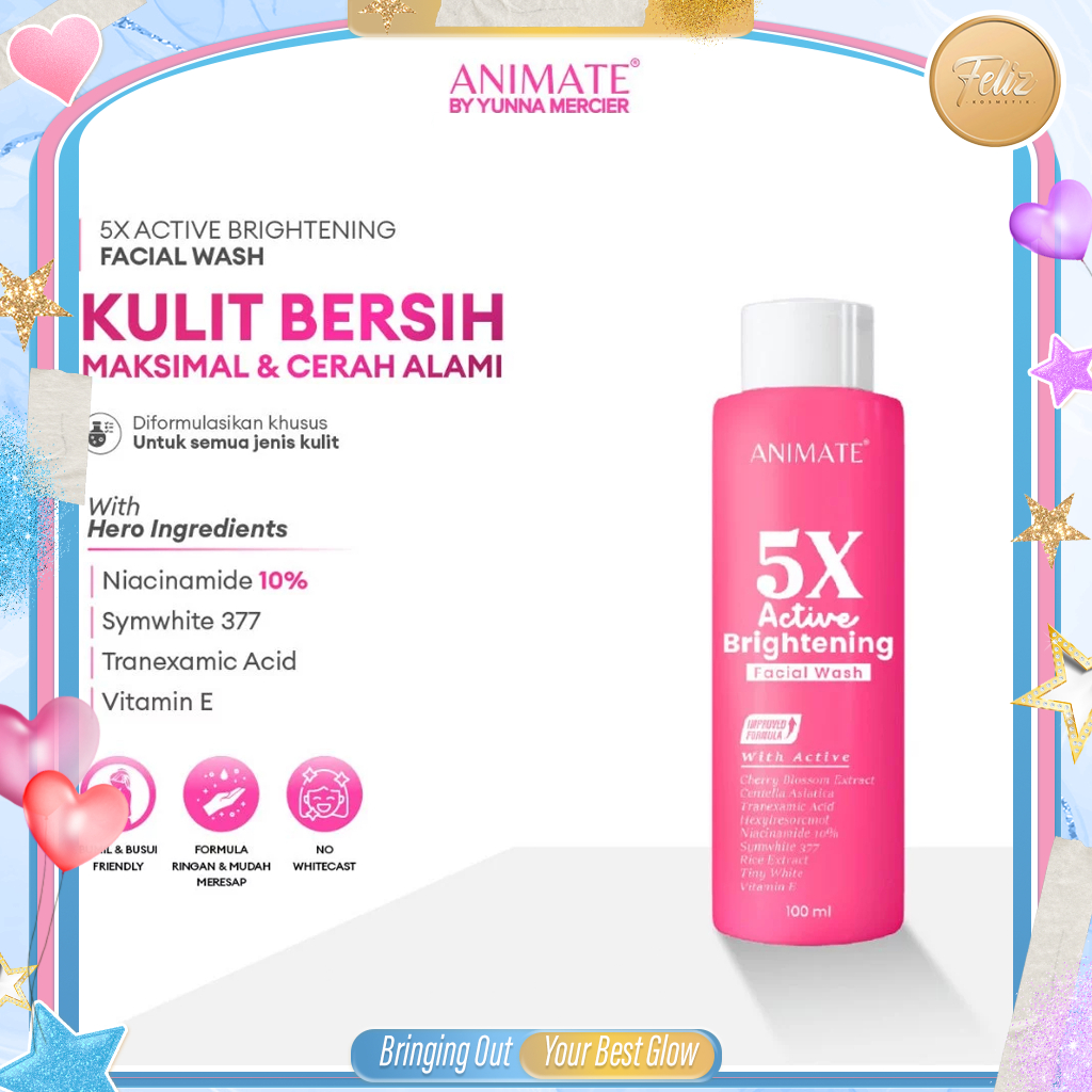 Jual * FELIZ * ANIMATE 5x Active Brightening Facial Wash 100 ml ...