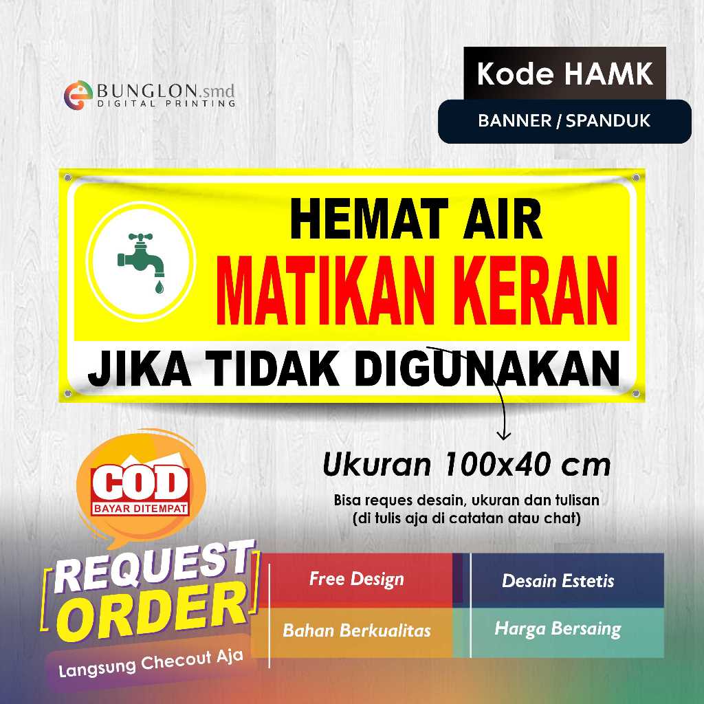 Jual SPANDUK BANNER HEMAT AIR HARAP MATIKAN KERAN KODE HAMK KUNING ...