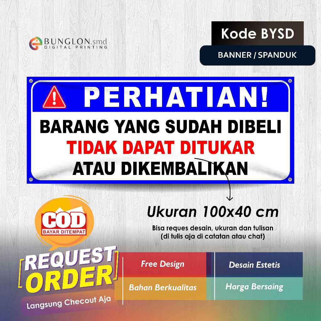 Jual SPANDUK BANNER PERHATIAN BARANG YANG SUDAH DI BELI TIDAK DAPAT DI ...
