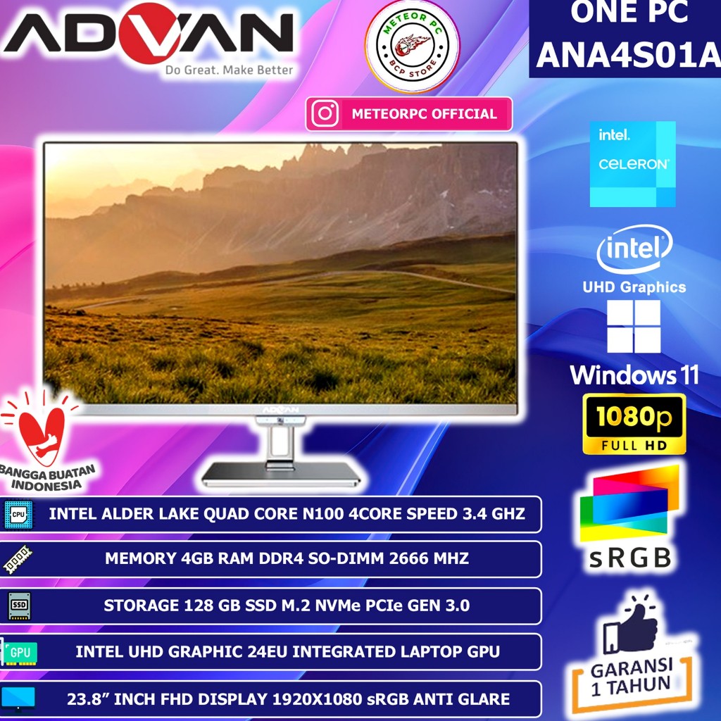 Jual PC DESKTOP ADVAN AIO ONE PC N100 4GB 128GB SSD W11 23.8FHD PC ALL IN ONE | Shopee Indonesia