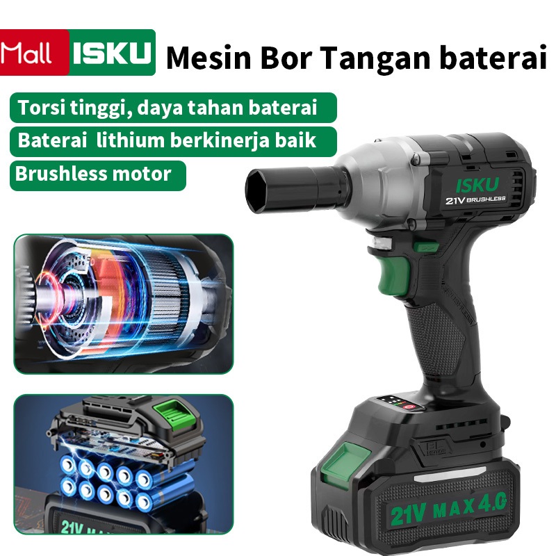 Jual ISKU Cordless Impact Wrench Brushless 21V 350N.M Torsi Battery ...