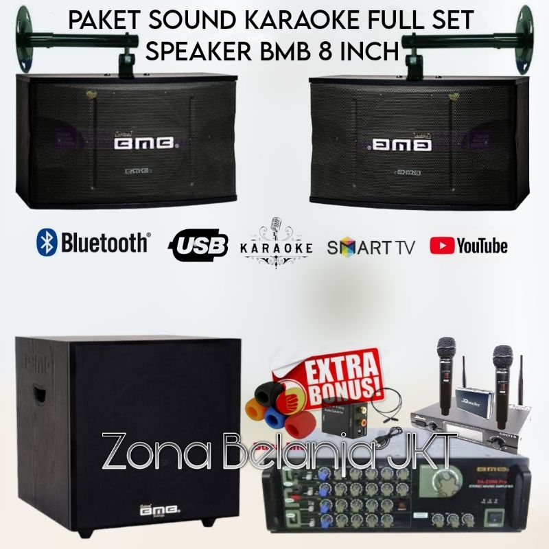 Jual PAKET SOUND SYSTEM KARAOKE SET SPEAKER BMB 8 INCH + SUBWOOFER BMB ...