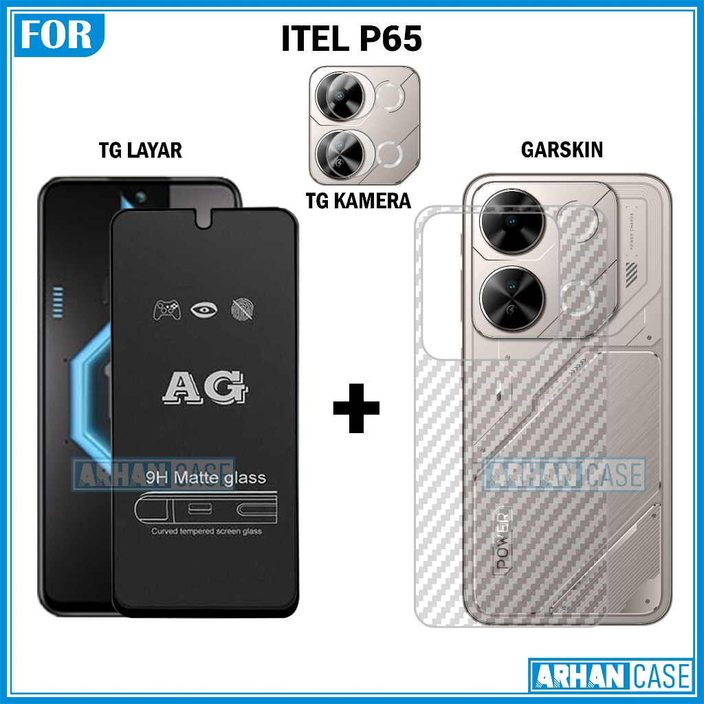 Jual Paket Triple 3in1 Tempered Glass Itel P65 P55 4G P55 5G Garskin 3D ...