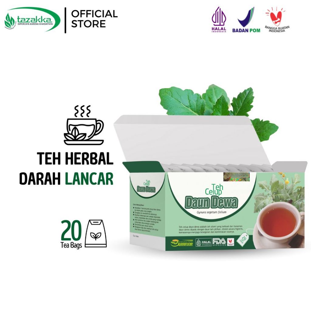 Jual TAZAKKA Teh Daun Dewa Kering Isi 20 Kantung Celup Tea Bag Minuman ...