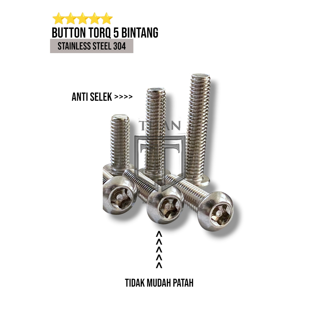 Jual (5pcs) Button 5 bintang M6 x 10 / M6 x 12 / M6 x 16 / M6 x 20 / M6 x 25 / M6 x 30 / M6 x 40 ...
