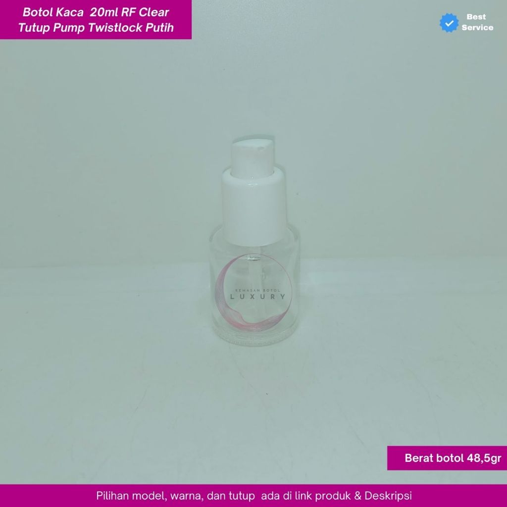 Jual Botol Kaca 20ML RF Clear Tutup Pump Twistlock Putih Glossy ...