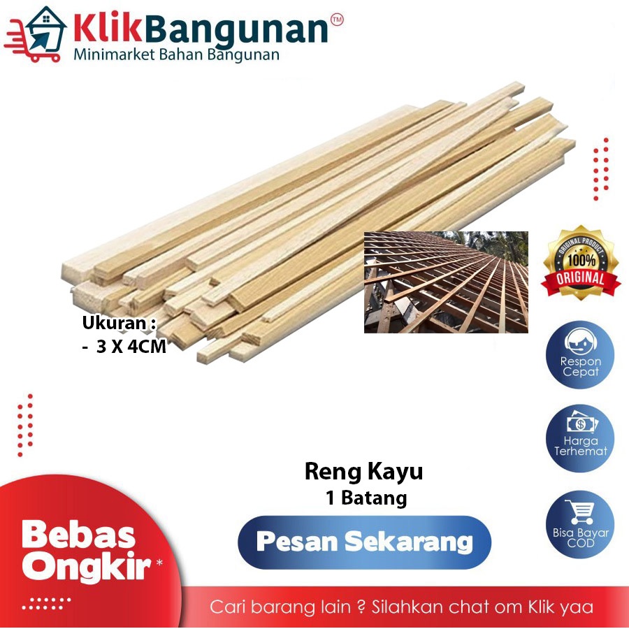 Jual RENG KAYU 3X4 / PENAHAN ATAP / PENUTUP ATAP PER BATANG | Shopee ...