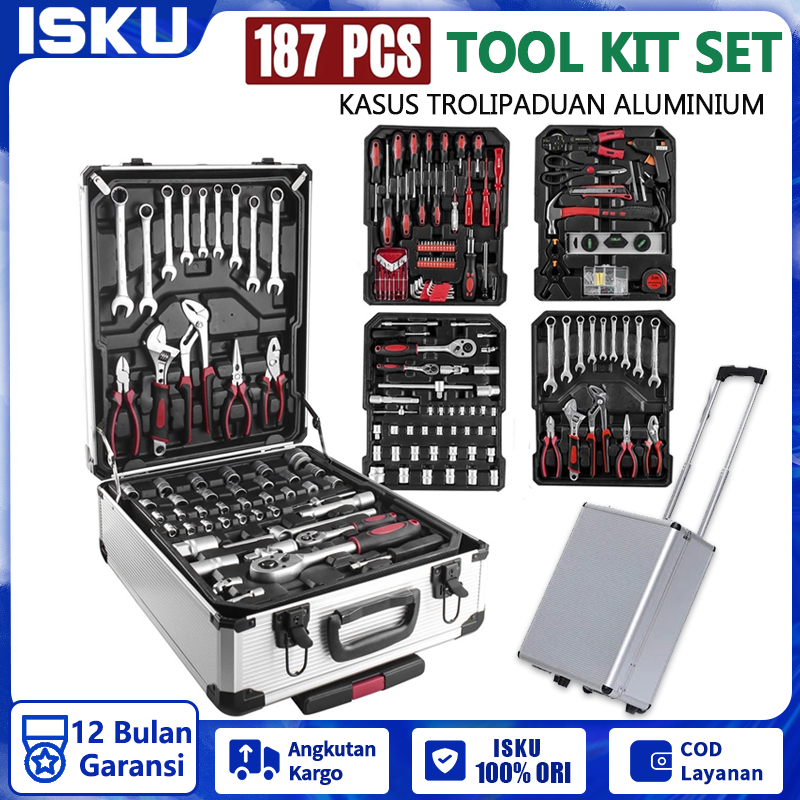 Jual 【Bisa COD】ISKU Tool Kit Set 121/187 PCS Lengkap Perkakas Bengkel Kunci sok Set Tools Set ...