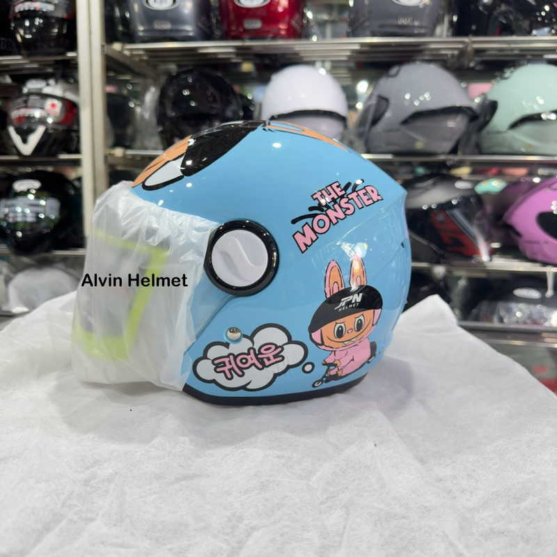 Jual Helm Anak Tanggung JPN Kids Motif Labubu Biru Pastel / JPN Kids ...