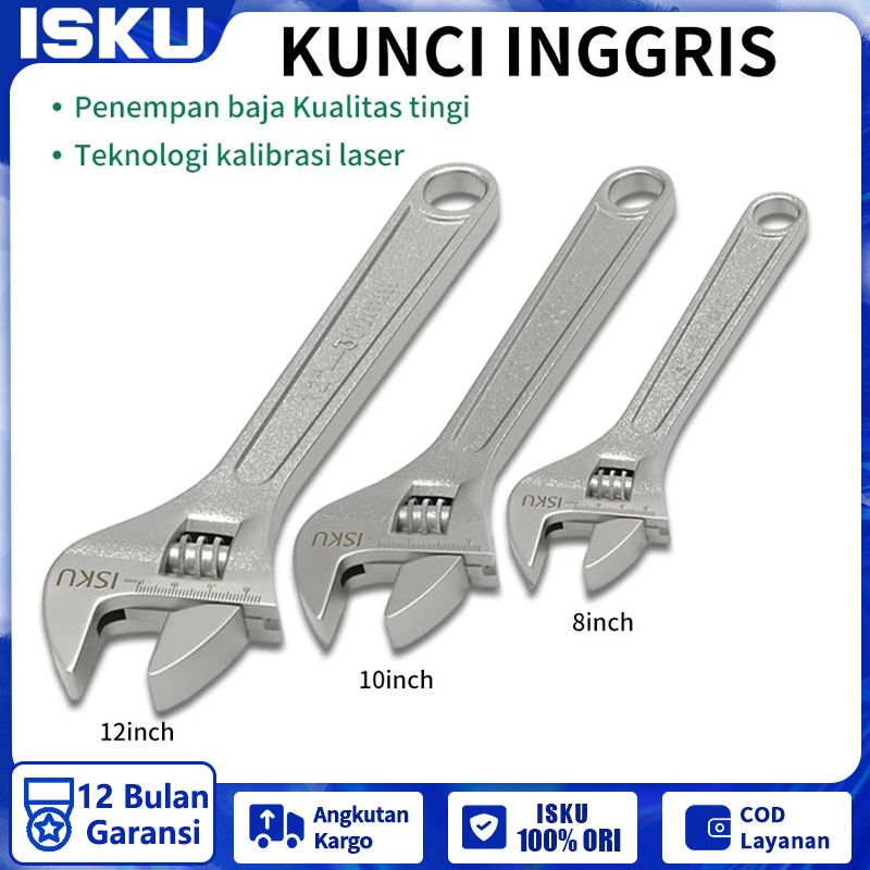 Jual ISKU Kunci Inggris Adjustable Wrench ukuran 8 inch 10 Inch 12 Inch ...