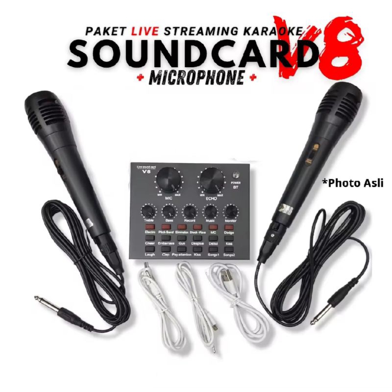 Jual Paket Live Pemula 3 pcs Soundcard v8 Gratis 2 Microphone Colokan ...