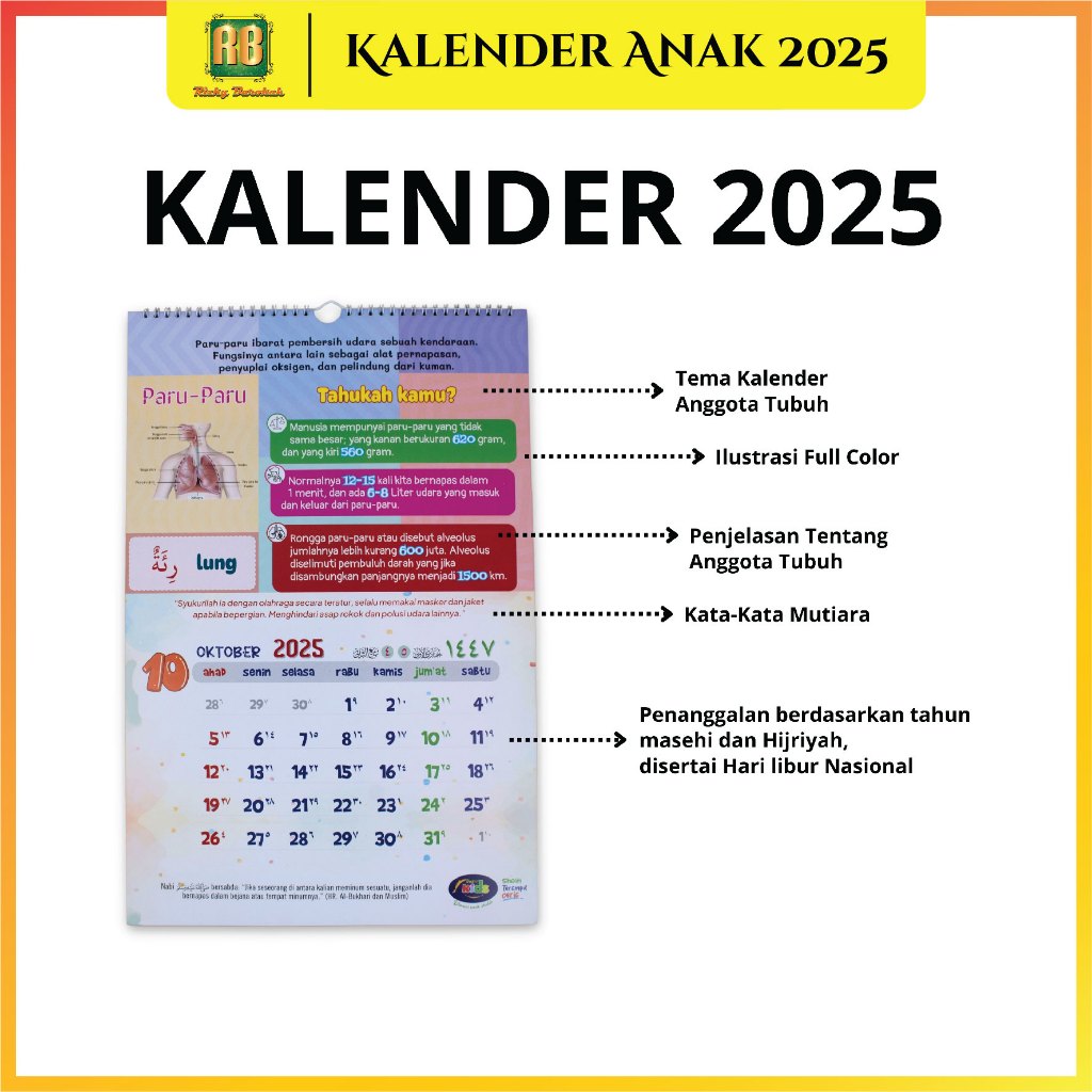 Jual Kalender Tanggalan Islam Dinding 2025 Masehi Gambar anggota tubuh ...