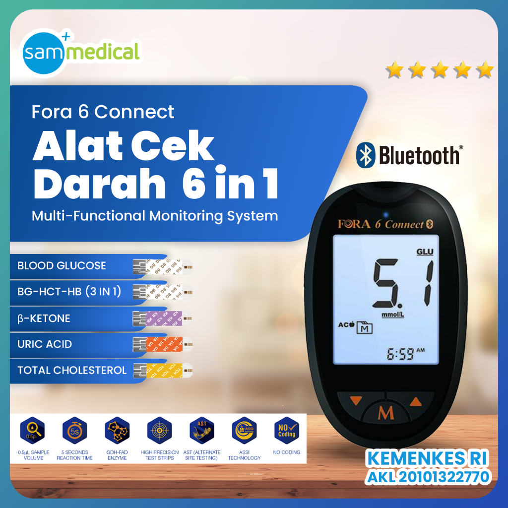 Jual Fora 6 Connect Alat Cek Darah 6 In 1 Multi-Functional Monitoring ...