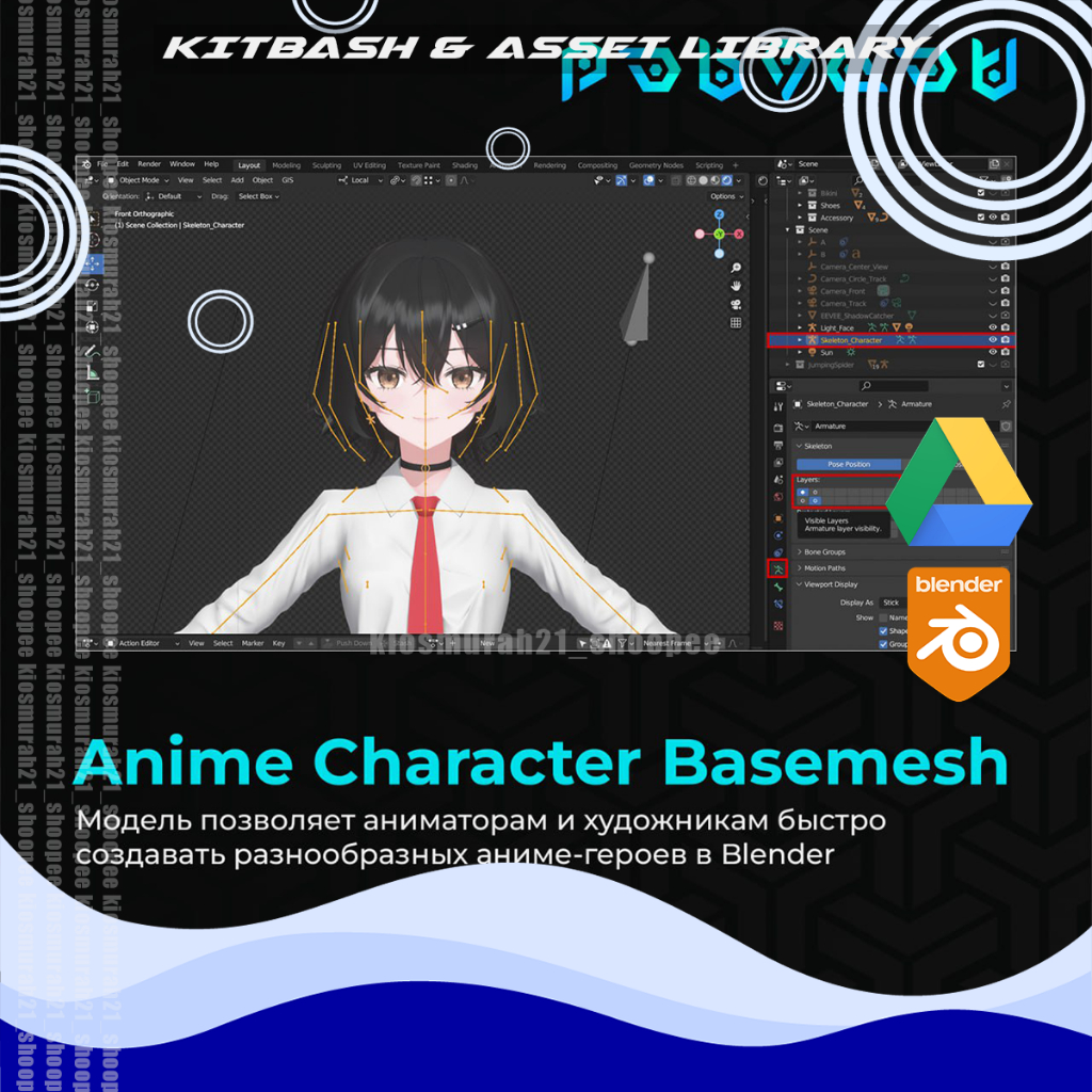 Jual Anime Character Basemesh v10.0 Kitbash 3D Blender 3D Model Asset ...