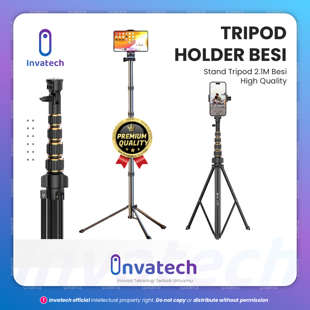 Jual Tripod 2,1 meter Besi Tripod Tongkat Selfie Ringlight HP Kamera Lengkap Tripod / Holder HP ...