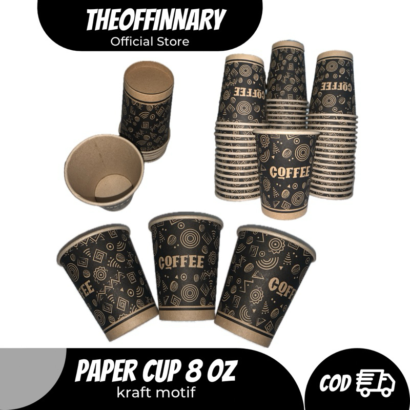 Jual ( 50pcs) Papercup 8 oz kraft motif laminasi | tebal tahan panas | cup kopi seduh | gelas ...