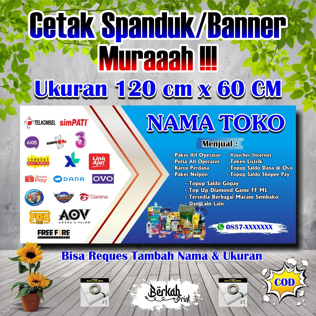 Jual Spanduk Banner Counter & Warung Sembako Ukuran 120 cm x 60 cm ...