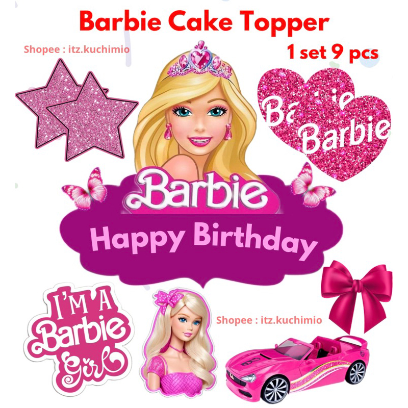 Jual Kuchimio Topper birthday Barbie 1 set 9 pc Toper custom nama ...