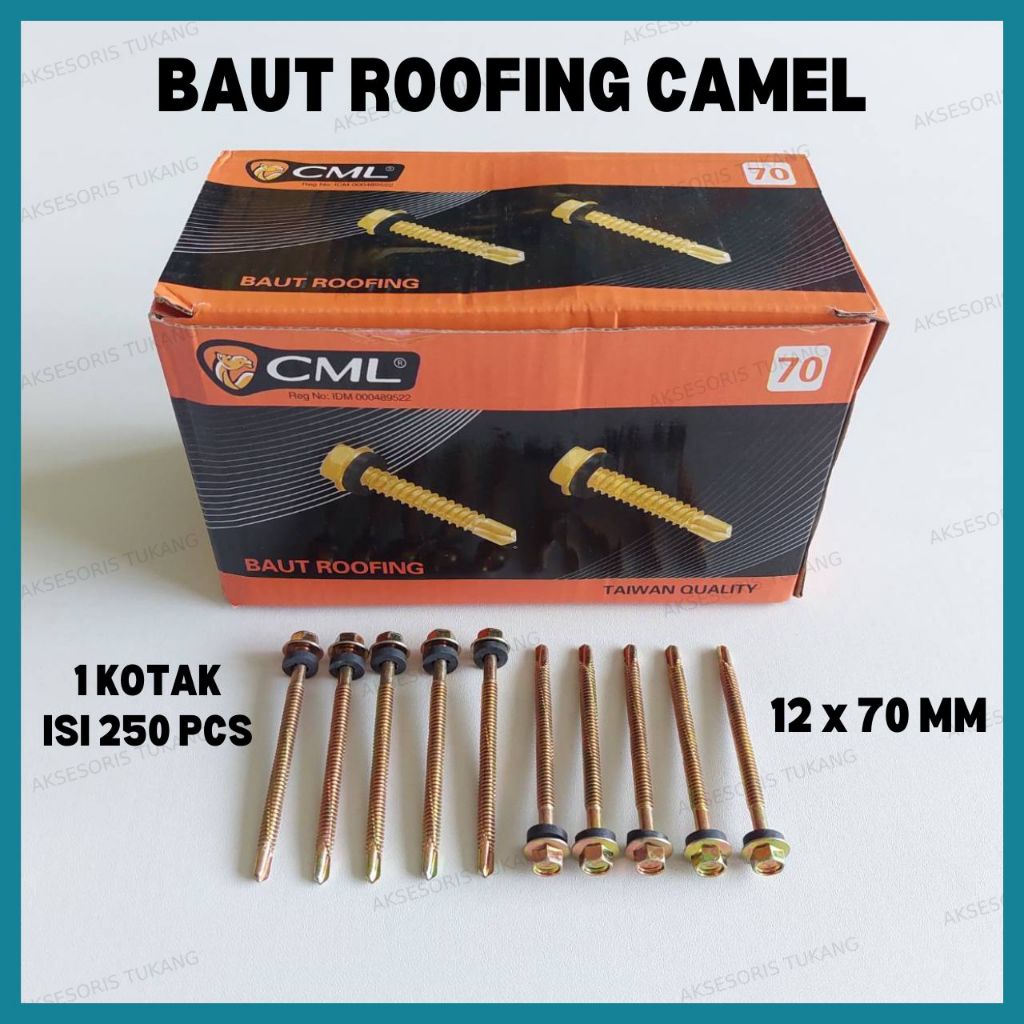 Jual [250 PCS] Baut Roofing Camel 12x70 Per Kotak Baja Ringan SDS 7cm ...