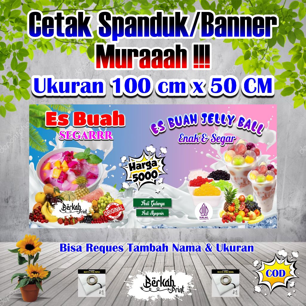 Jual Spanduk Banner Es Buah & Es Buah Jelly Ball Ukuran 100 cm x 50 cm ...