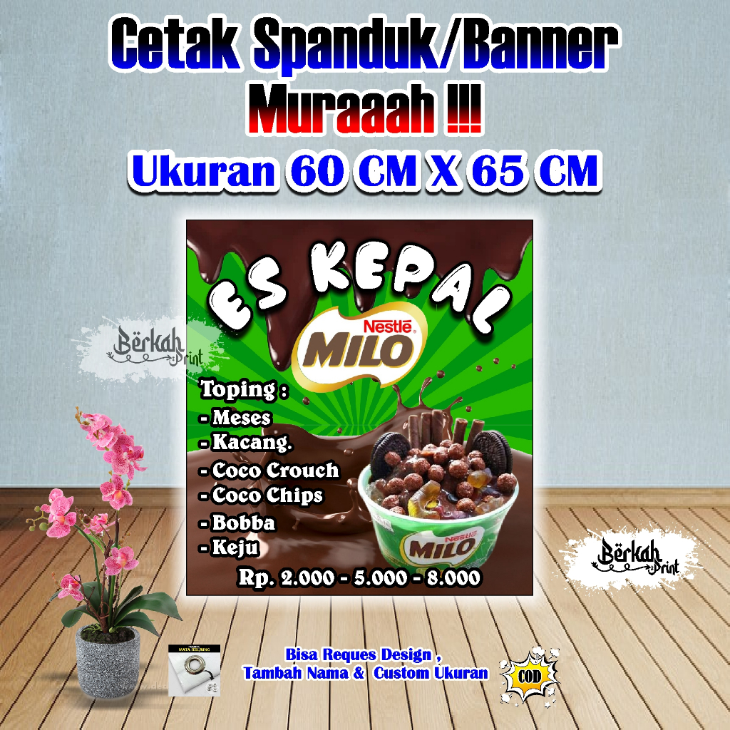 Jual Spanduk Banner Es Kepal Milo Ukuran 60 cm x 65 cm | Shopee Indonesia