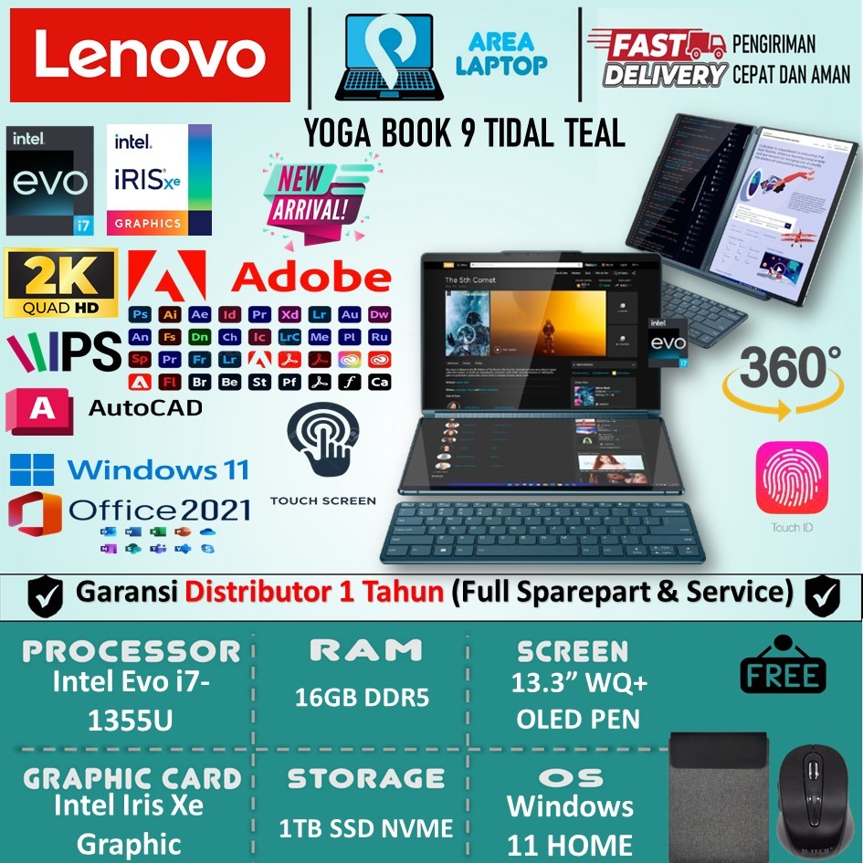 Jual LENOVO YOGA BOOK 9 INTEL EVO i7 1355U 16Gb DDR5 1Tb TOUCH WQ+ OLED ...