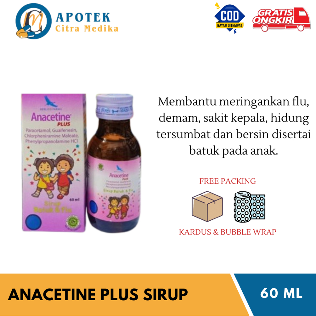 Jual 𝐀𝐧𝐚𝐜𝐞𝐭𝐢𝐧𝐞 𝐏𝐥𝐮𝐬 Sirup 60ML - Obat Demam Batuk dan Pilek Pada Anak ...