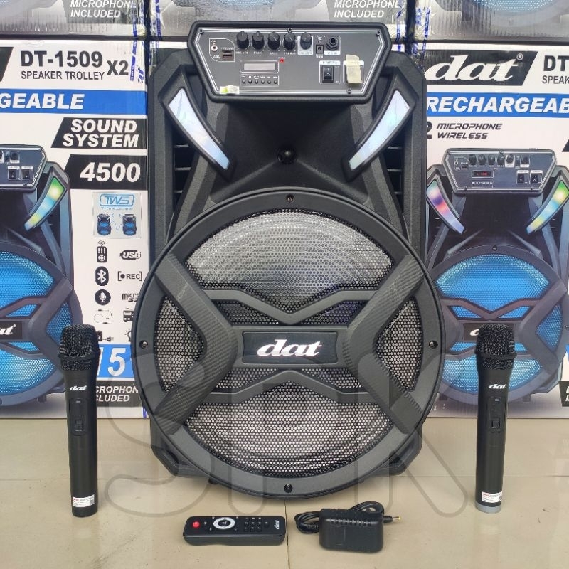 Jual Speaker Portable DAT DT 1509 X2 15 inch 2 Mic Wireless | Shopee ...