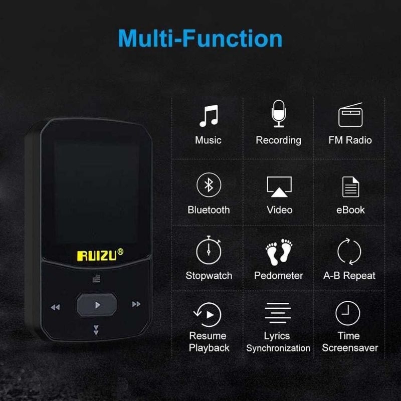 Jual RUIZU MP3 Player Bluetooth 5.0 Sport Pedometer Stopwatch Portable ...