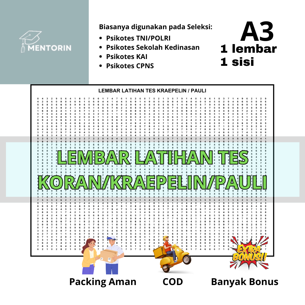 Jual Paket Bundling Lembar Tes Koran / Tes Kraepelin / Tes Pauli 1 Sisi ...