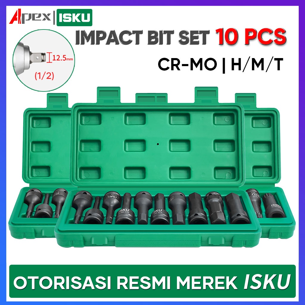 Jual Isku Mata Socket Impact 10pcs Bahan Cr Mo Impact Bits Socket 1 2