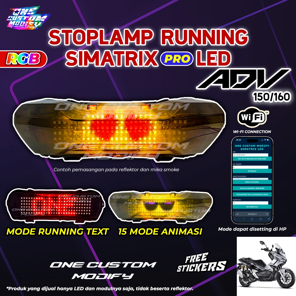 Jual Stoplamp Running Text Animasi ADV Simatrix Pro RGB Lampu LED Rem Variasi Motor One Custom ...