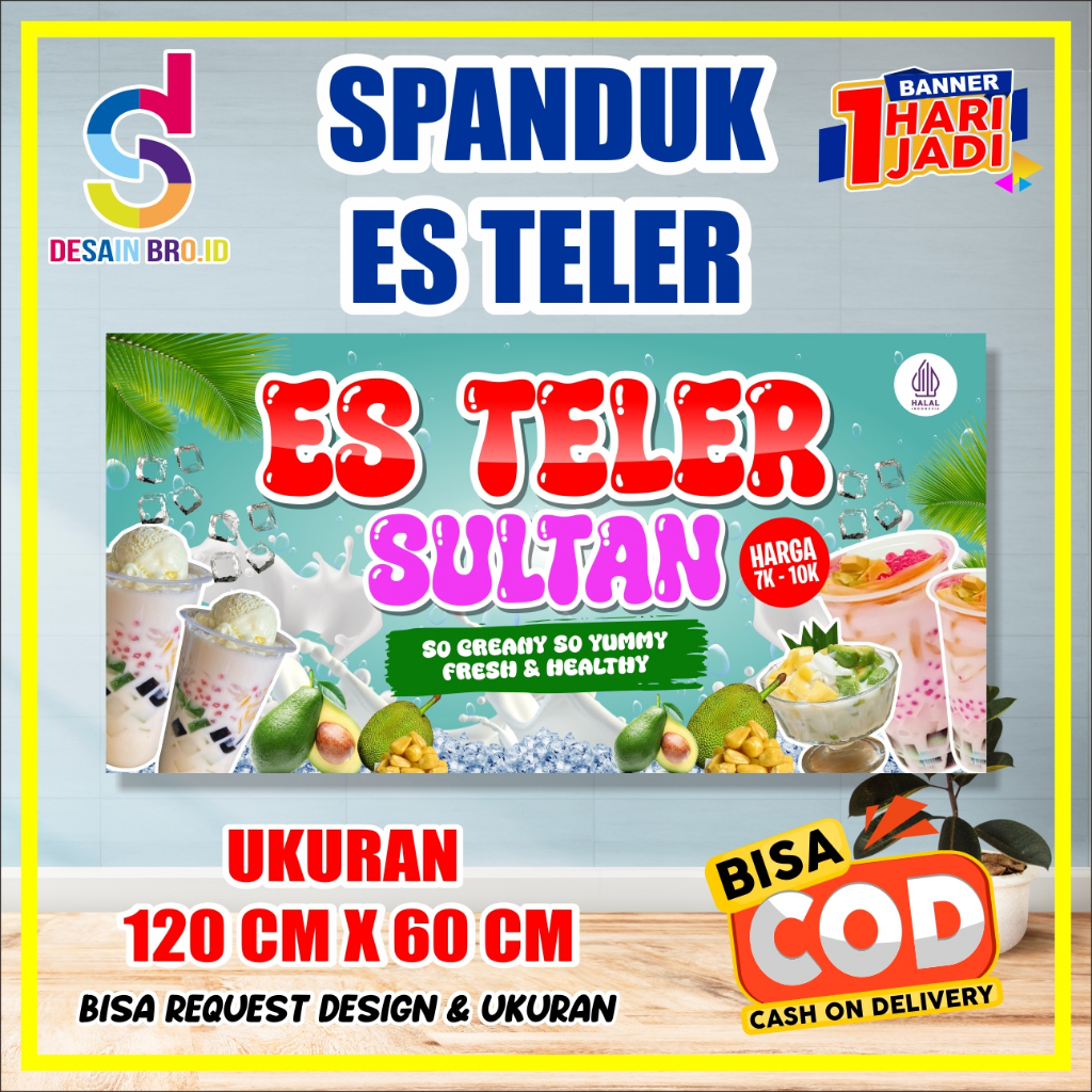 Jual SPANDUK/BANNER ES TELER ( BISA CUSTOM ) 120X60 CM | Shopee Indonesia