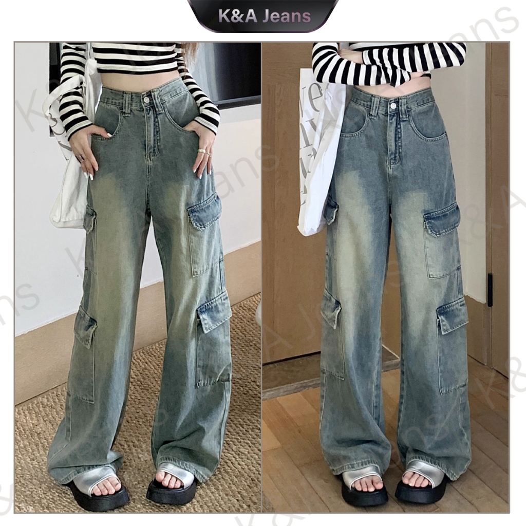Jual [K&A] COD# S-XL Cargo Jeans Loose Jeans Saku Kantong Tempel Jeans ...