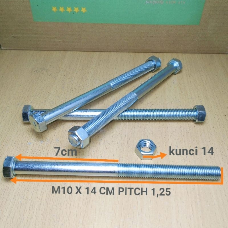 Jual baut mur m10 x 140mm drat halus seri 4 pitch 1,25 ,zinch plating | Shopee Indonesia