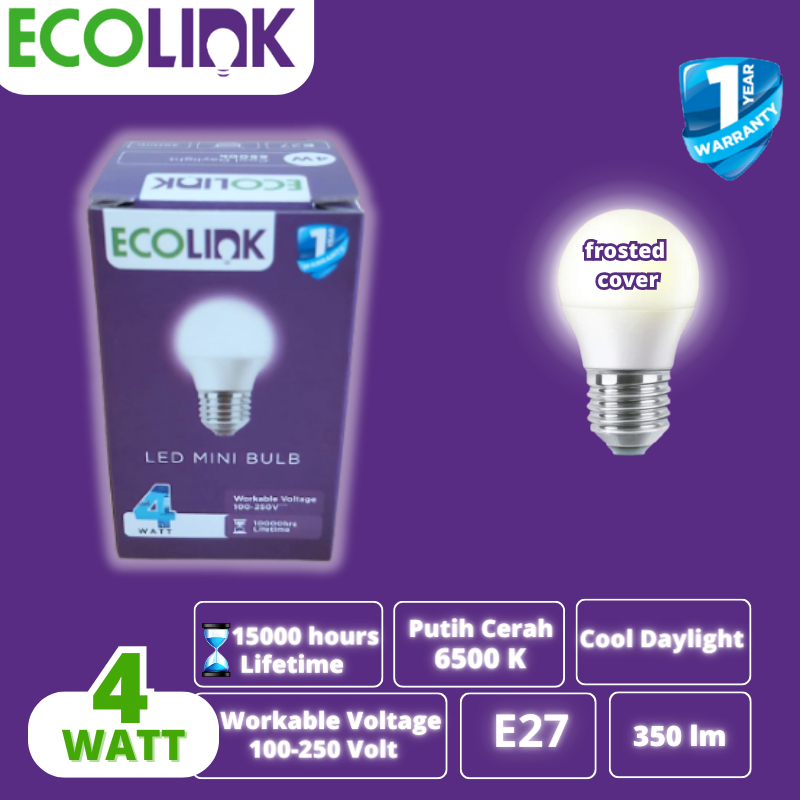 Jual Ecolink Lampu Bohlam Led Mini bulb 4W Putih Cool Day Light Ecolink ...