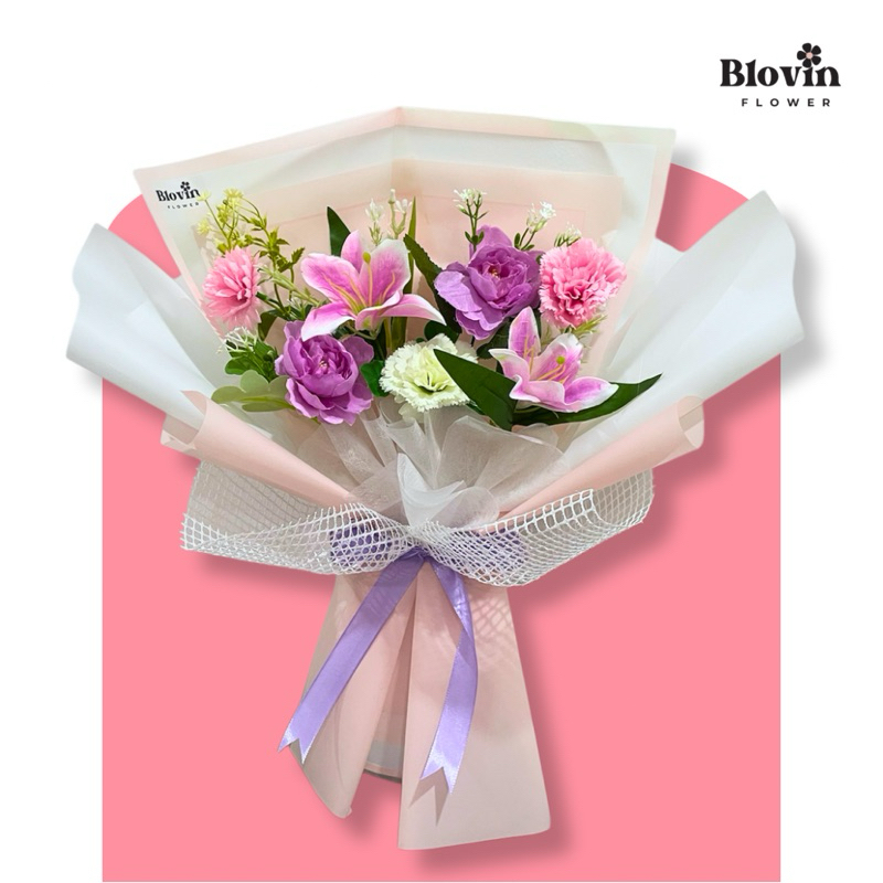 Jual Buket Bunga Pink Putih Lily Artificial | Shopee Indonesia