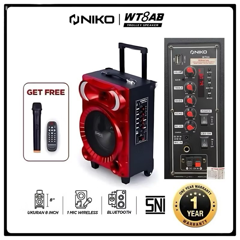 Jual NIKO Trolley Speaker WT8AB speaker karaoke full bass garansi resmi ...
