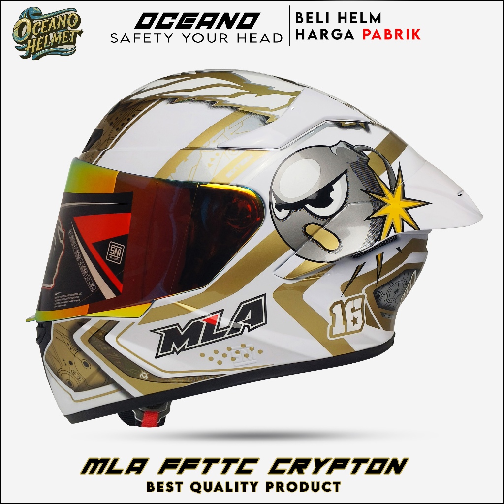Jual Helm MLA TTC Crypton / Motif Mario White Gold / Helm Full Face ...