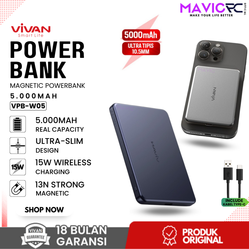 Jual VIVAN VPB-W05 Ultra Thin Magnetic Power bank Wireless Powerbank ...