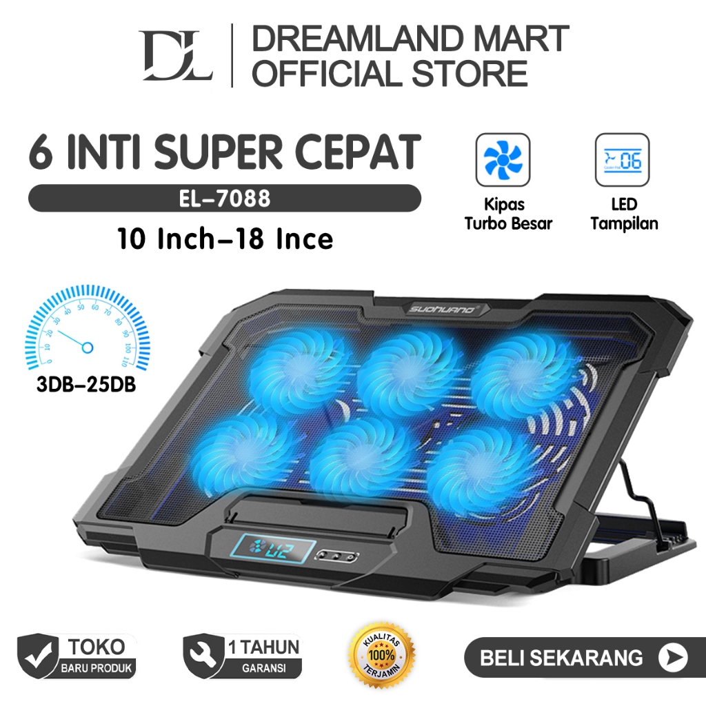Jual DL Cooling Fan Stand Laptop Portable 6 Fans LED Silent Noise ...